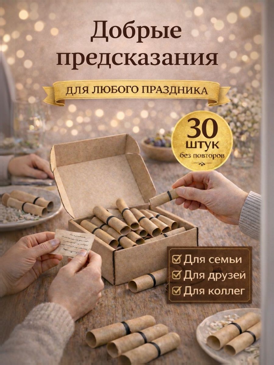 Набор предсказаний в свитках 30 шт в коробке, подарок гостям на юбилей, день рождения, корпоратив, свадьбу