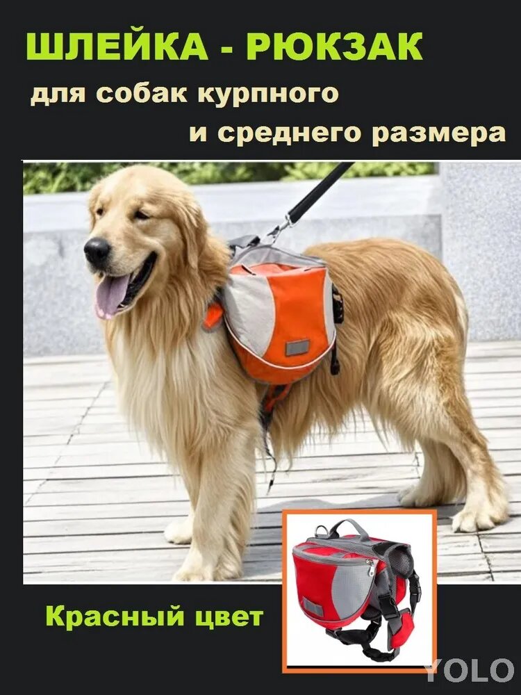 Шлейка-рюкзак для собак крупного и среднего размера, красного цвета, размер M