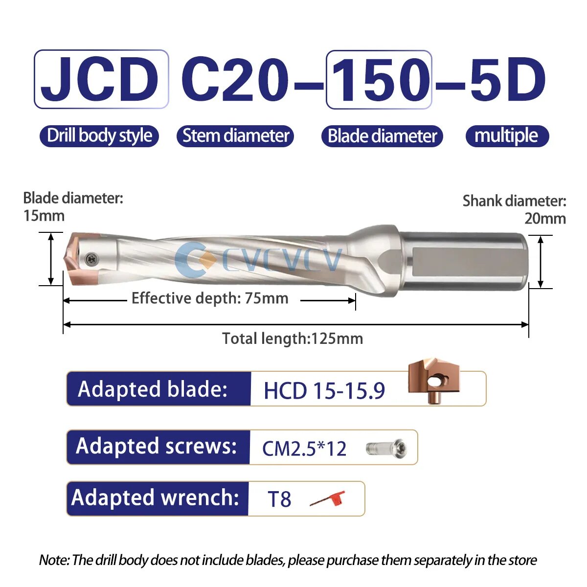 Сверло JCD C20-150-5D, 15мм, 75мм