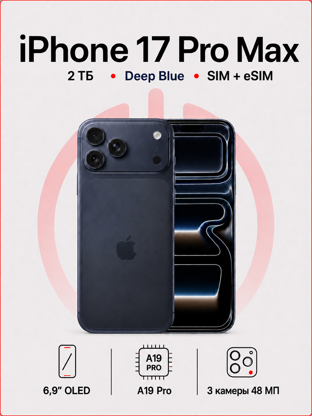 Смартфон Apple iPhone 17 Pro Max 2 ТБ, SIM + eSIM, 5G, OLED, Deep Blue (темно-синий)