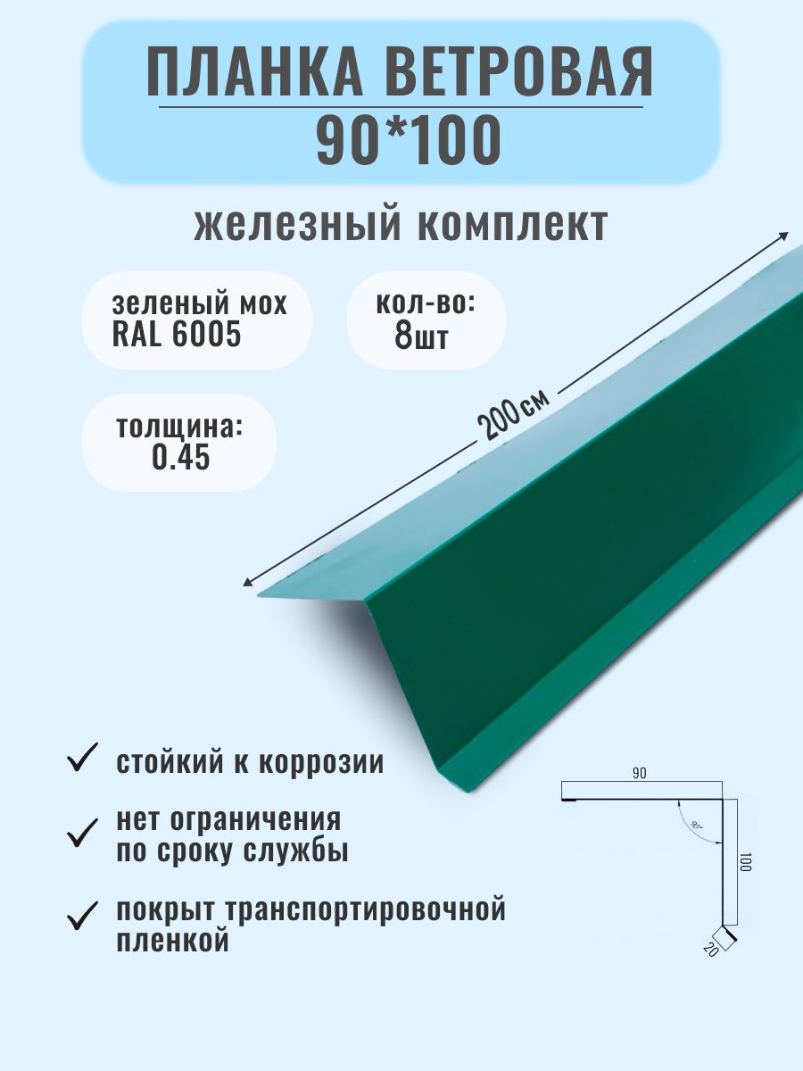 Ветровая планка для кровли 90х100х2000/торцевая/карнизная