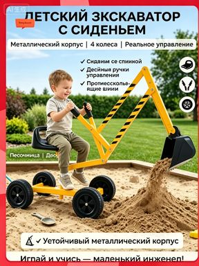 Экскаватор ручной детский , Игрушка для песочницы, механический, металл, желтый