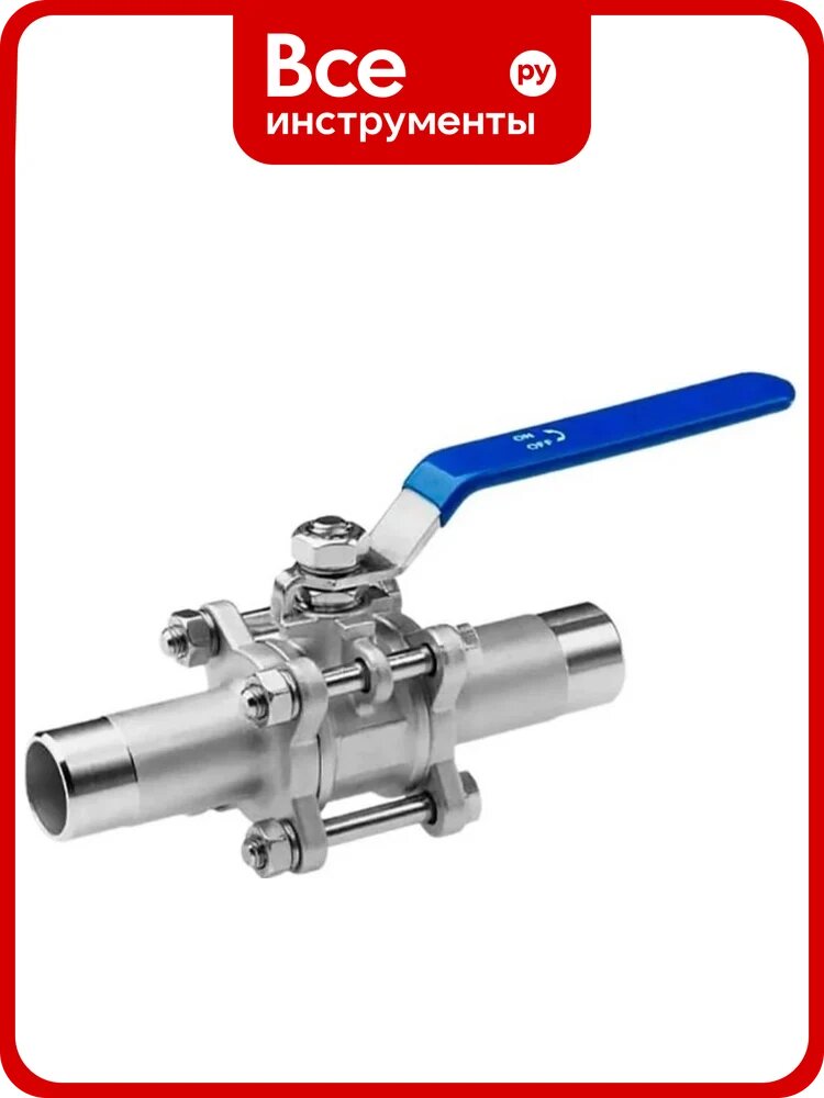 Кран шаровой 304-304-PTFE-W-H LONG Ду100 Ру16 3-составной, под приварку, рукоятка DN-ru D160-60709