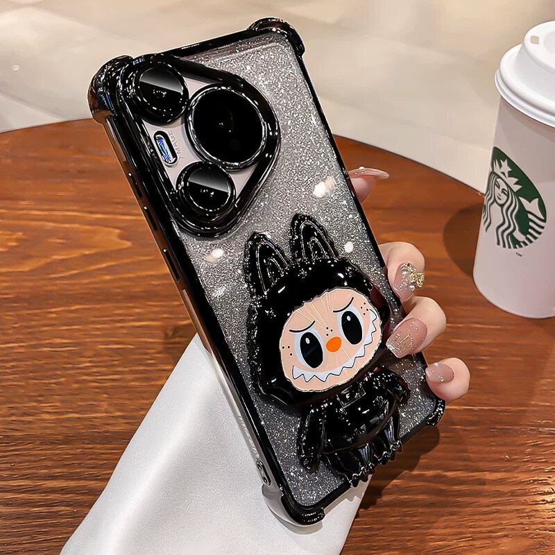 Чехол для Huawei P50 с зеркалом и подставкой, глубокий черный + блестящая карта, надежный аксессуар для смартфона
