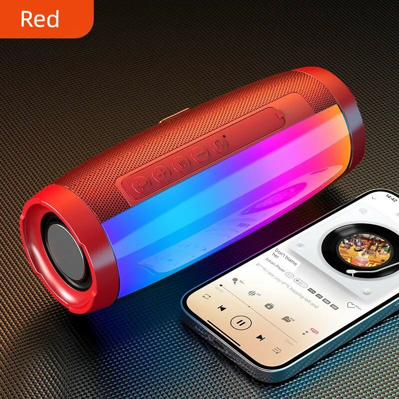 Красный очаровательный обновленный беспроводной мини-динамик с RGB-подсветкой, двойная батарея, бас-усилитель,