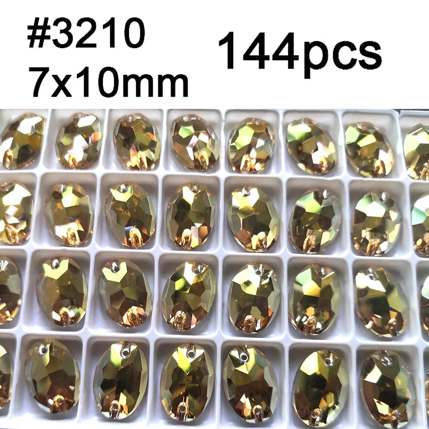 Стразы Crystal AB хрустальные золотые Oval 7X10mm 144pcs