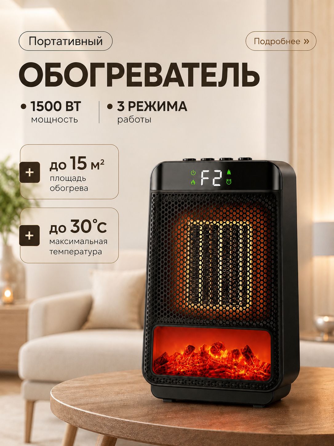 Тепловентилятор напольный/настольный, обогреватель электрический для дома