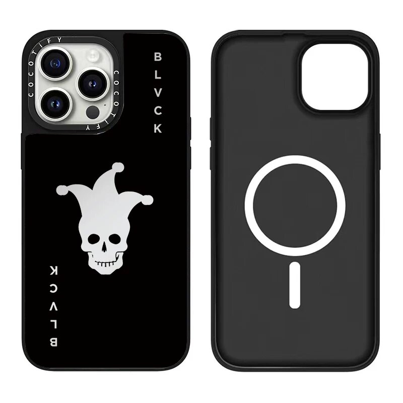 Серебристый зеркальный чехол для iPhone 17 с узором скелет-клоун, совместимый с MagSafe