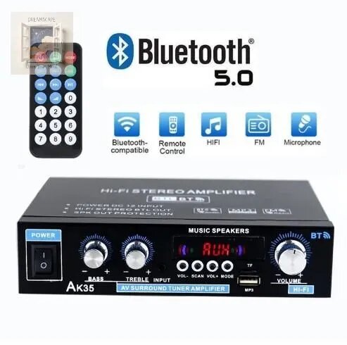 Цифровой усилитель AK35 с Bluetooth, USB и FM-тюнером, черный, европейская вилка