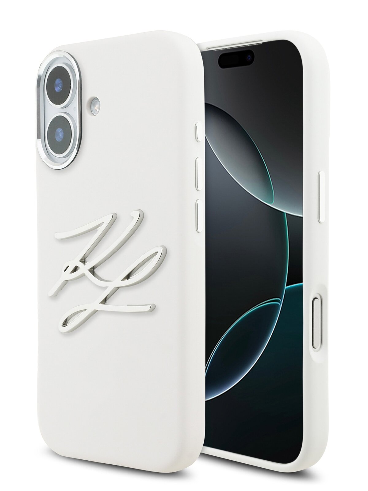 Karl Lagerfeld силиконовый чехол для iPhone 17, Liquid Silicone Initials Metal Logo & Camera, белый