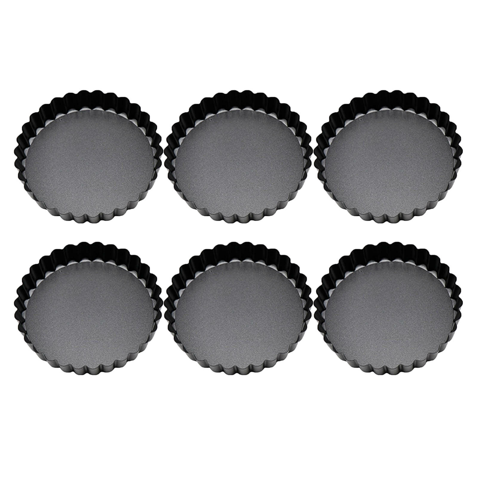 6 Pcs Mini Cake Mould with Removable Bottom 3 Inch Egg Tart Muffin Pans Black Round for Dessert Baking Cooking