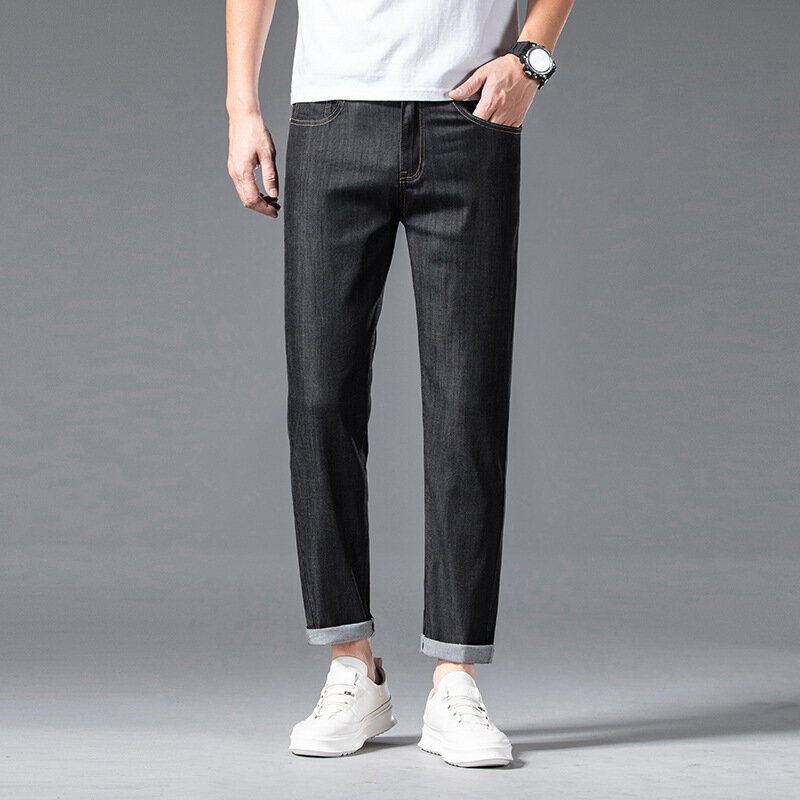 Слим тапер джинсы Rong Девятидлинные брюки мужские мягкие светлые джинсы прямые повседневные дышащие, Размер_38