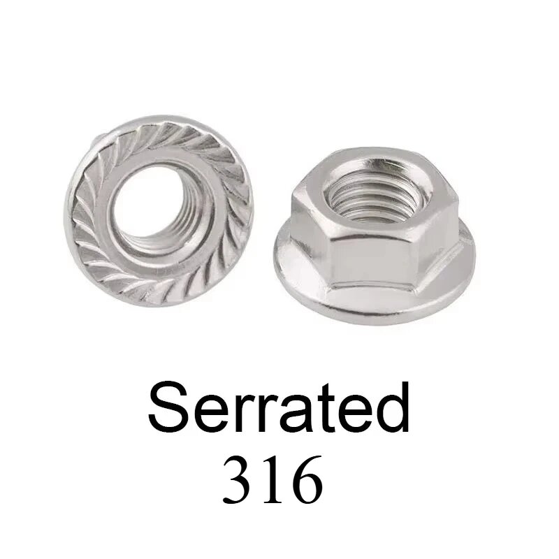 Шестигранные фланцевые гайки нержавеющая сталь M2.5-M20 M10 2Pcs, 316 Serrated