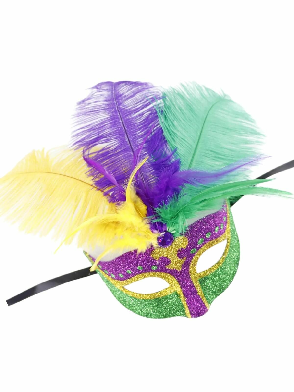 Маска с перьями и стразами