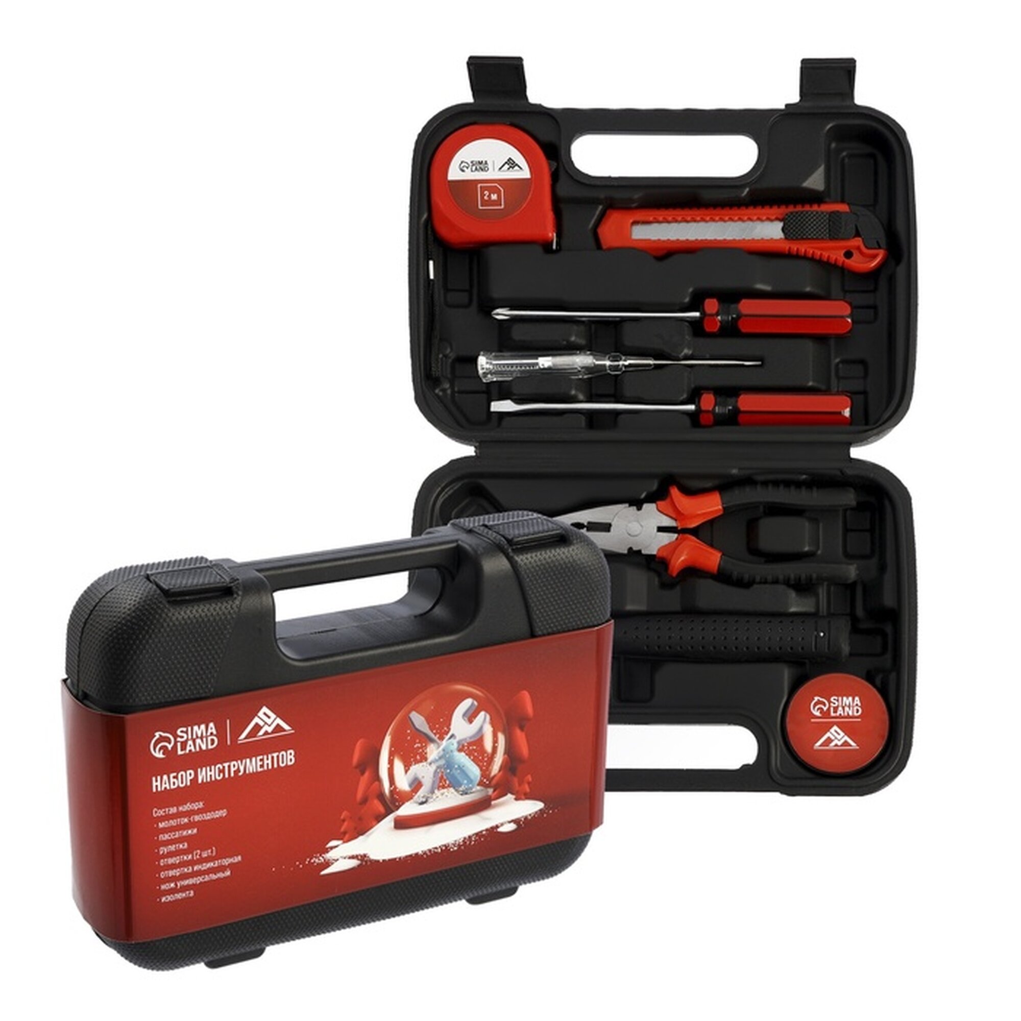 Набор инструментов в кейсе ЛОМ, в подарочной упаковке "новый ГОД", 8 предметов 9305202
