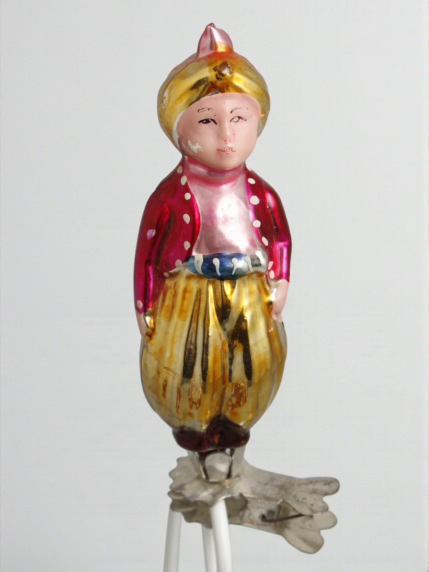 Антикварная стеклянная елочная игрушка "Маленький Мук", прищепка, СССР, 1950-60 гг.