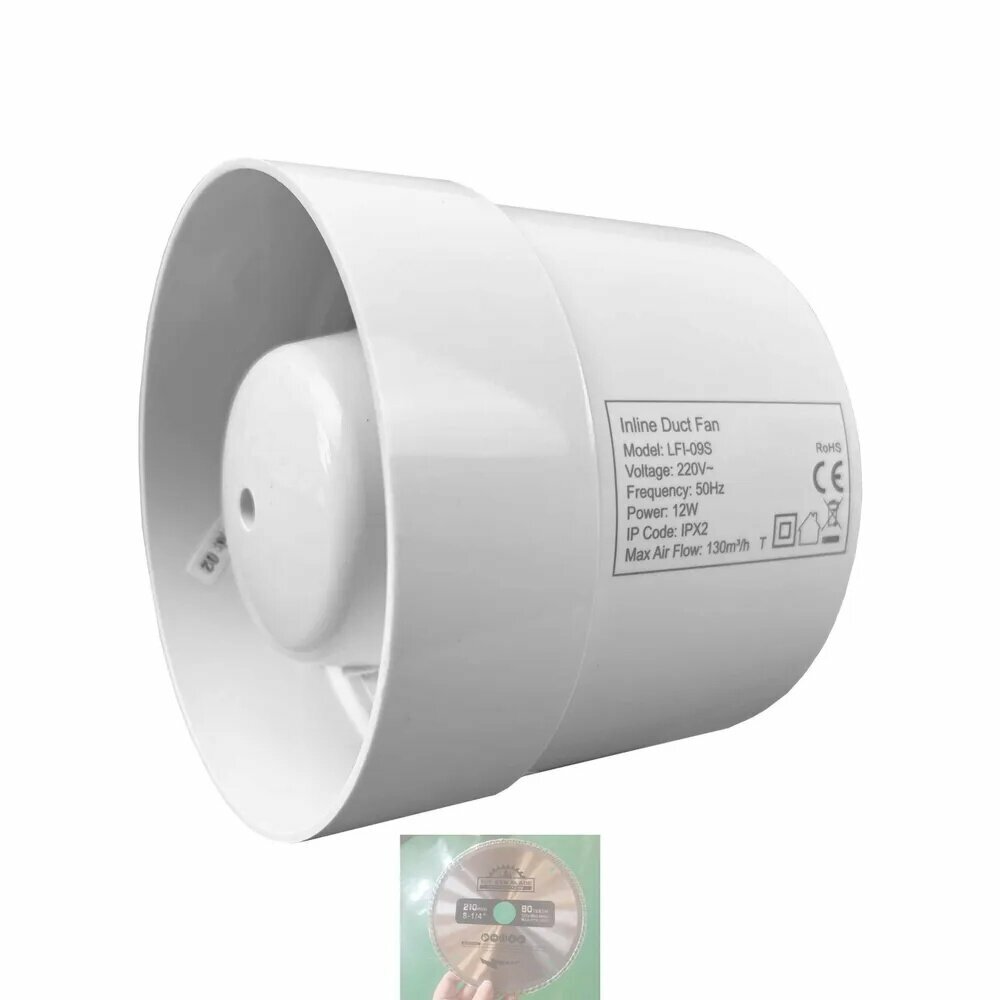 Канальный осевой вентилятор приточно-вытяжной бытовой, тихий, диаметр 100 мм (для кухни, ванной, санузла, туалета)