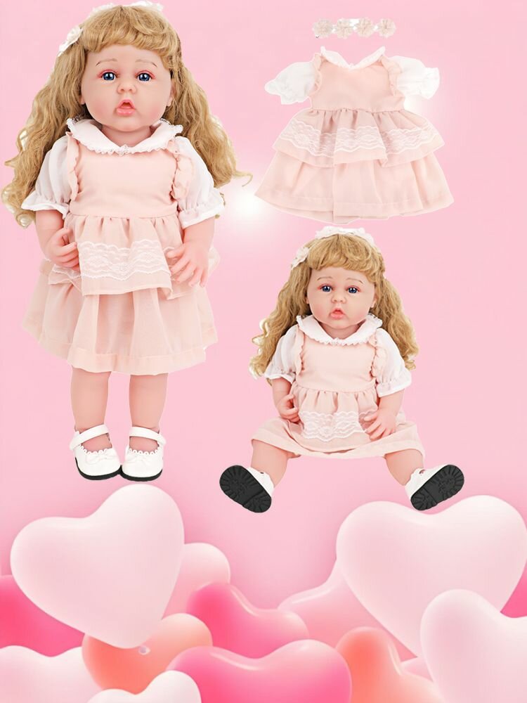 Одежда для кукол реборн 55 см. Розовое многослойное кружевное платье + цветочный набор аксессуаров для волос для22-дюймовых кукол-младенцев