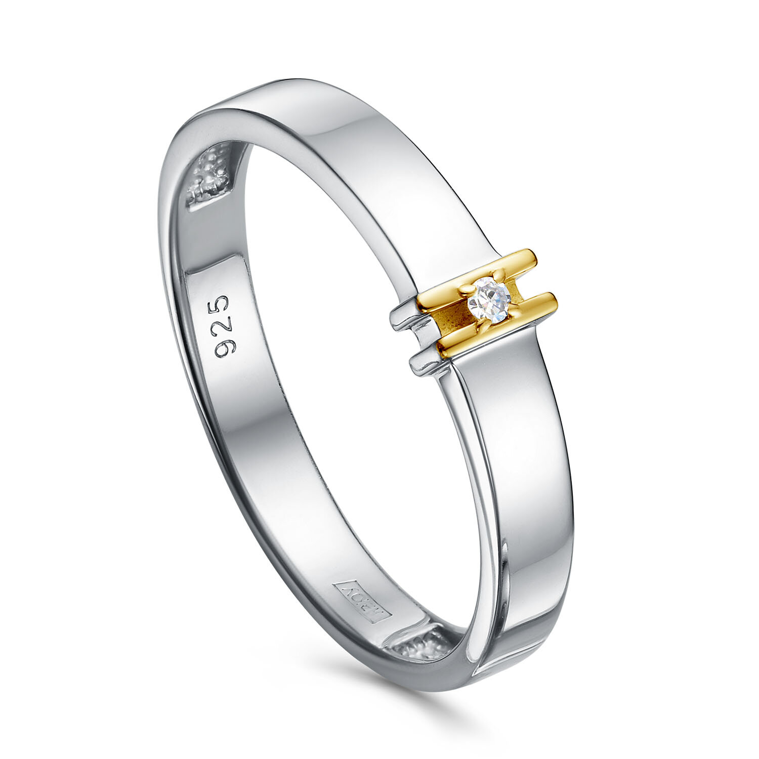 Кольцо тонкое, серебро, 925 проба, бриллиант