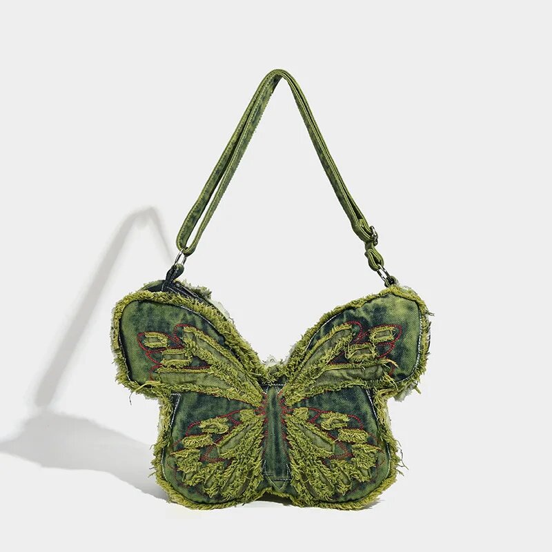 Женский рюкзак большой емкости с вышивкой и бабочкой, новый летний джинсовый дизайн, сумка на плечо, повседневный рюкзак с крыльями, рюкзак для девочек, мохия green