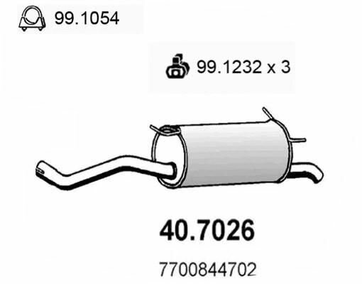 Задняя часть глушителя ASSO 40.7026, Renault Clio II, 1.4 E7J, 09-98, 10-01