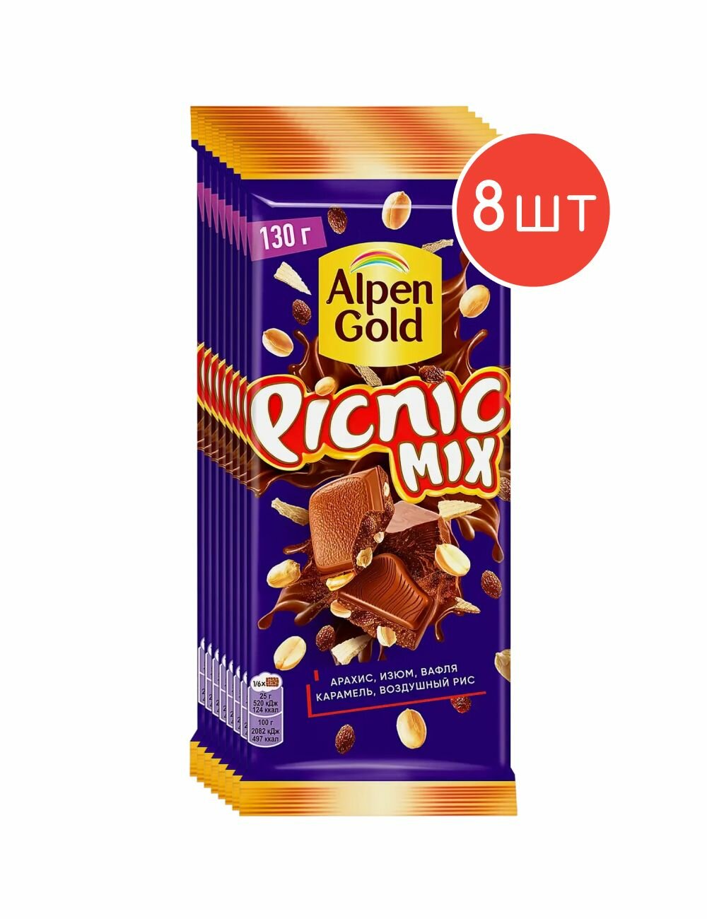 Шоколад молочный Alpen Gold Picnic Mix 130г 8шт
