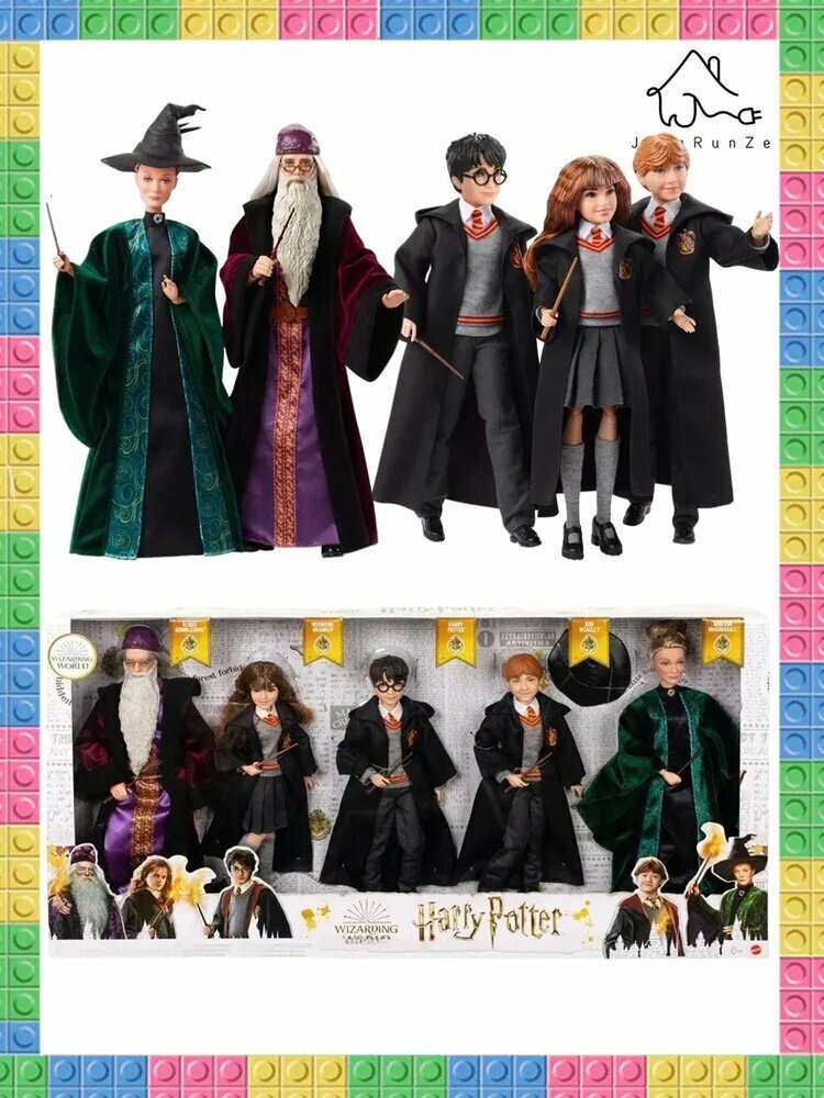 Harry Potter, набор подвижных кукол из 5 предметов: Гарри, Гермиона, Рон, Дамблдор, профессор Макгроу, коллекционная подарочная коробка NRFB