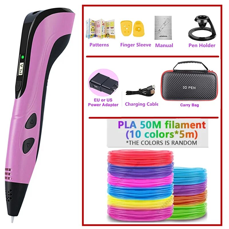 3D-ручка NVPONE Pink с ЕС вилкой, 50M