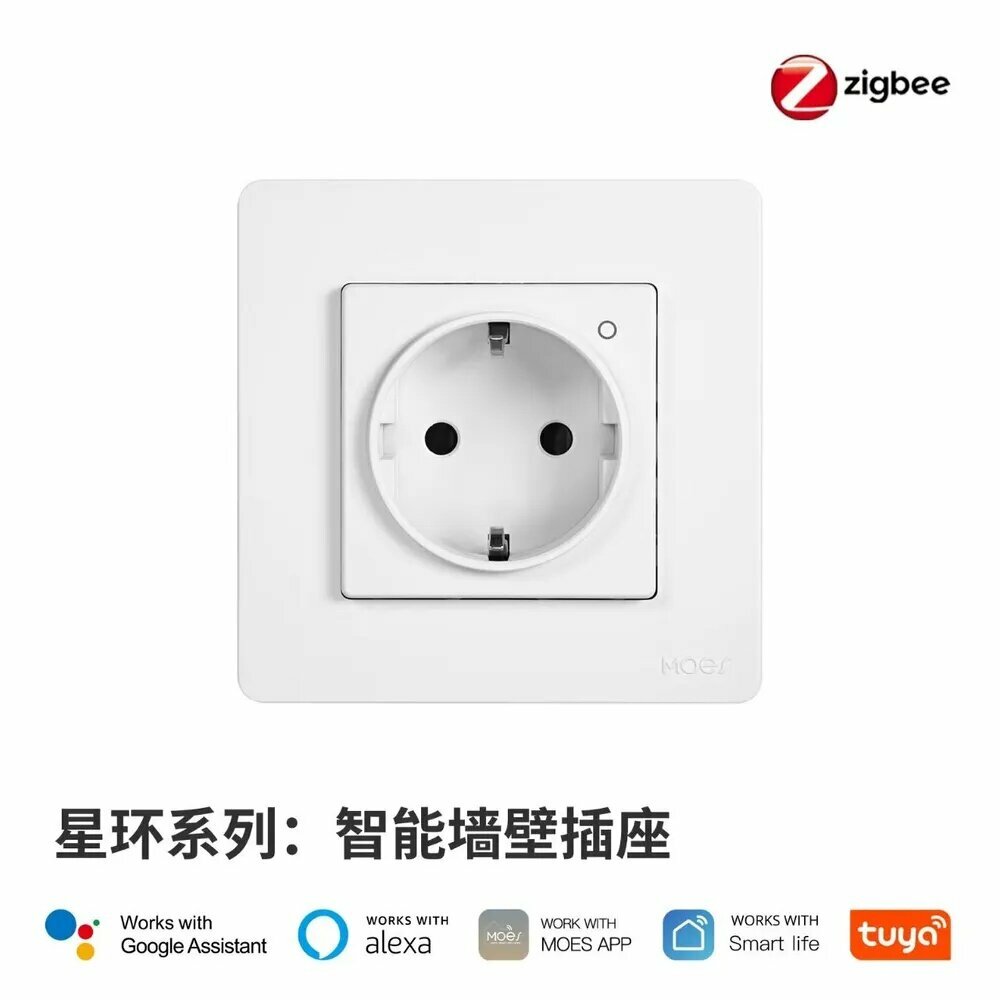 Умная розетка Tuya Zigbee европейского стандарта для умного дома, с возможностью удаленного управления через приложение и подсчетом энергопотребления.