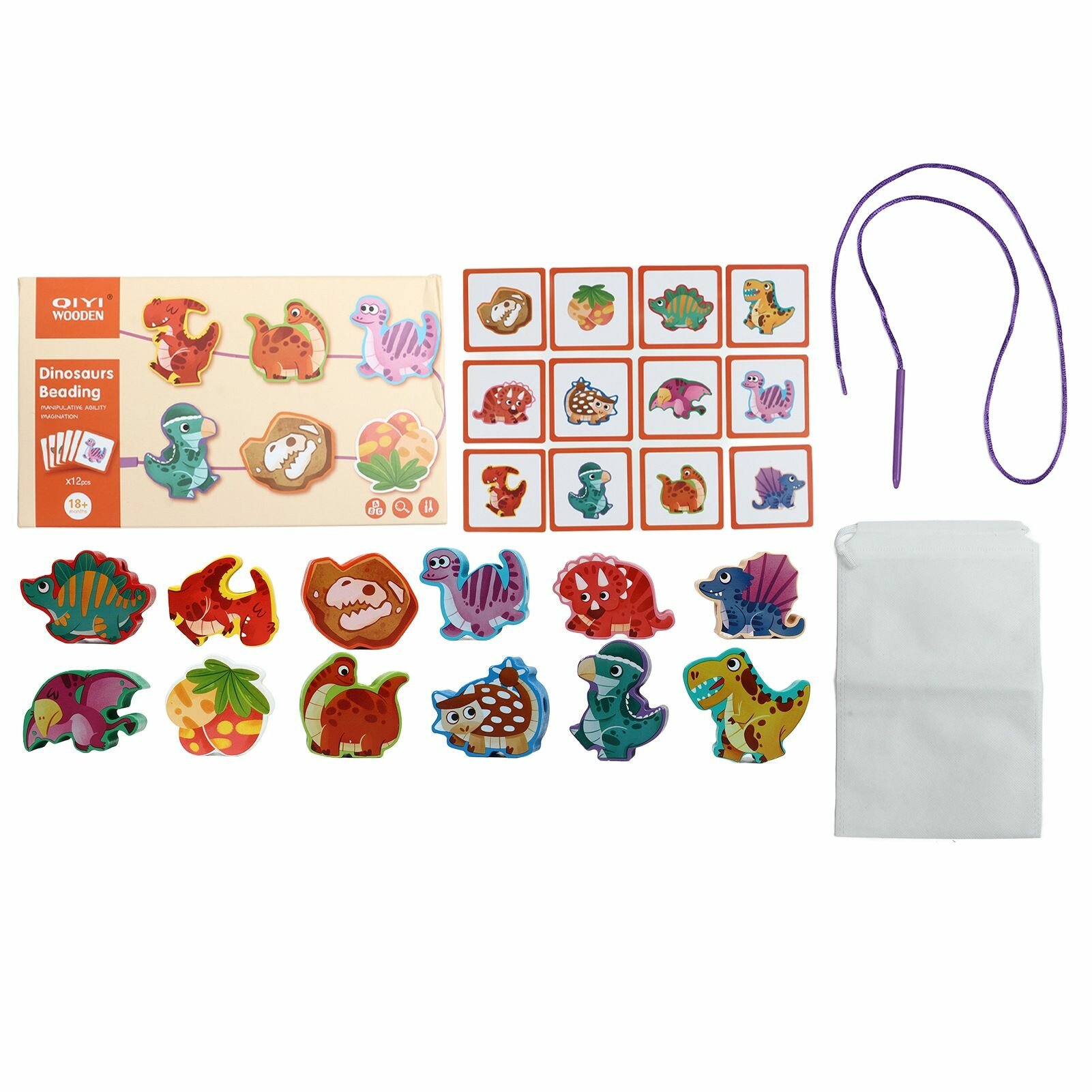 Деревянные бусины для нанизывания, динозавры/фрукты, DIY