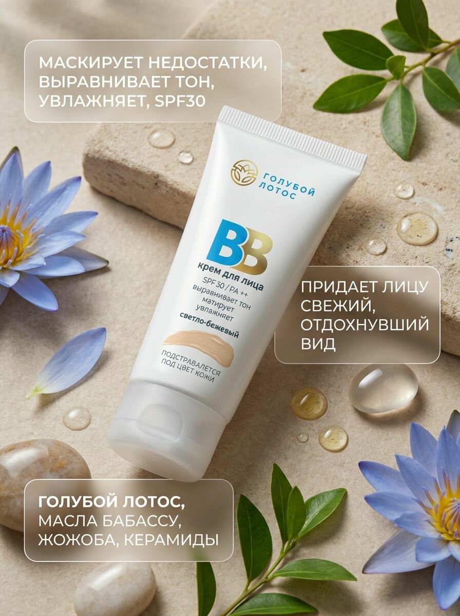 ВВ крем Голубой лотос светло-бежевый с SPF 30 для всех типов кожи, 55 г