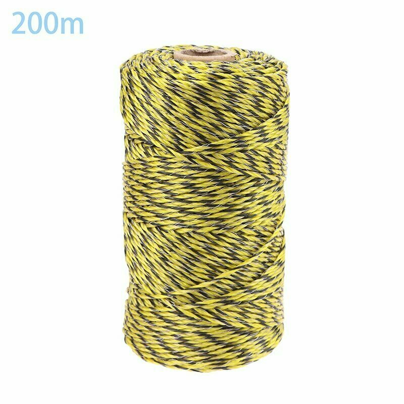 Рулонная электрическая веревка для забора 200 м со стальной веревкой для ограждения лошадей и животных, проволока со сверхнизким сопротивлением Yellow