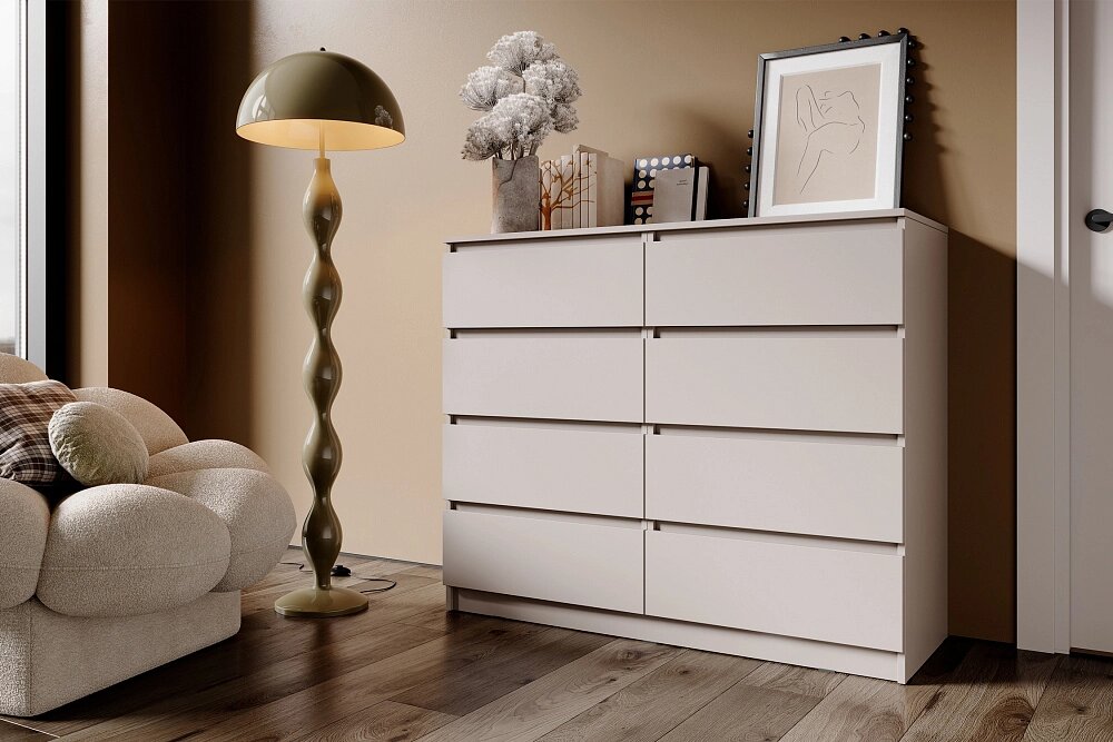 Комод для вещей 8 выдвижных ящиков, Челси, 120.2х99.5х45 см, ЛДСП, Кашемир