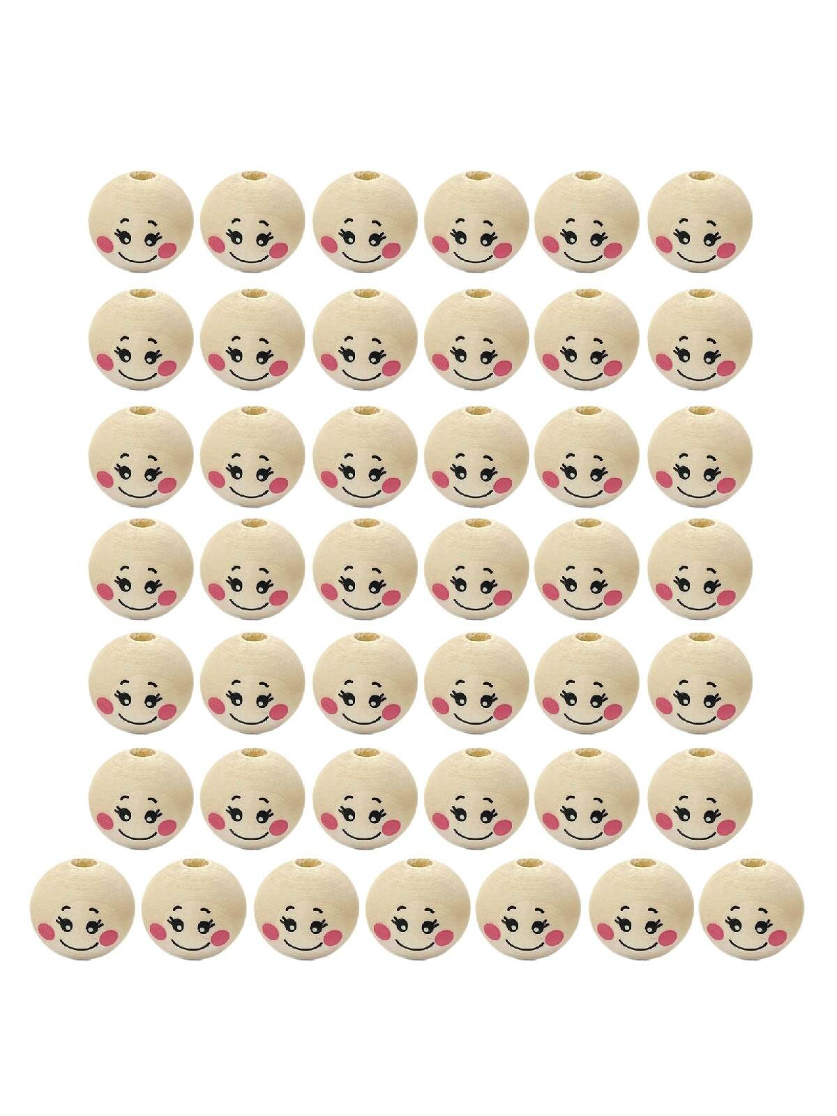 50 шт, деревянные бусины для краснеющей куклы-смайлика