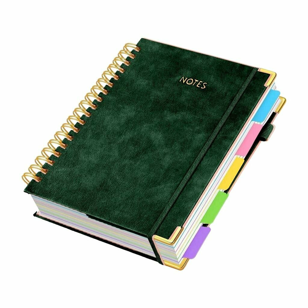 Бизнес-блокнот 300 листов, линейка, спиральный переплет, искусственная кожа, Зеленый