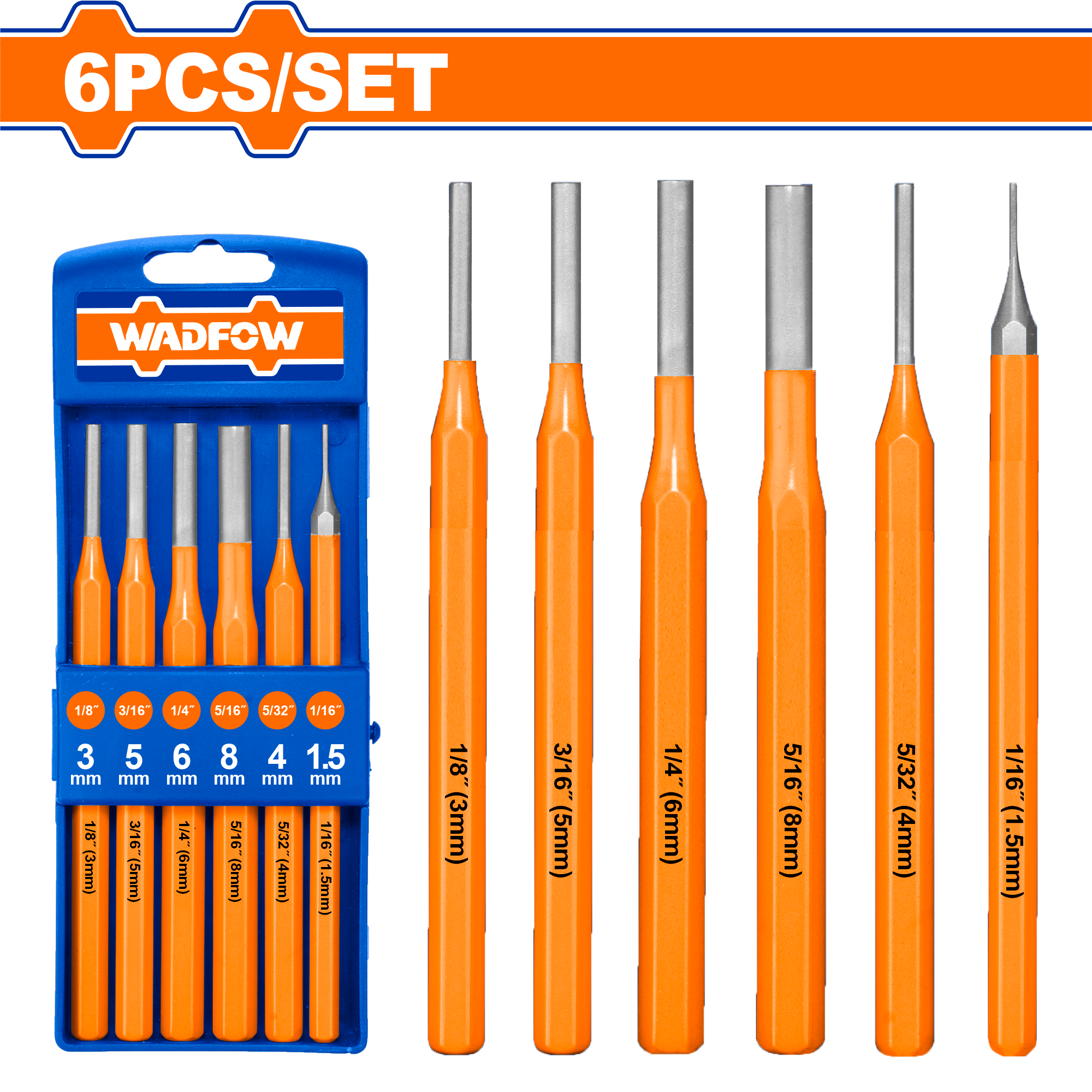 Набор выколоток "WADFOW" 6" - 152мм (6 предметов). Материал: сталь 40Cr