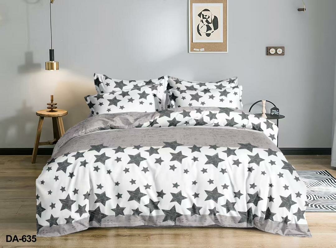 Комплект постельного белья СонЛиТекс, 1.5-спальное, полисатин, бело-серый