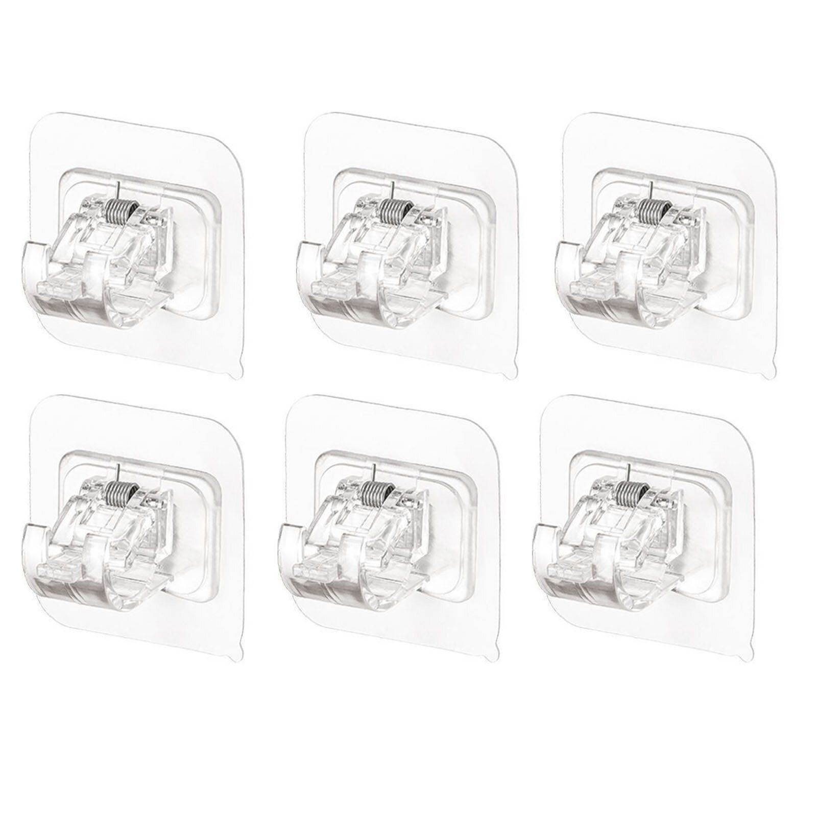 Крючки для карниза без перфорации, рама для подвески карниза, 6 штук, для ванной, спальни, гостиной, диаметр 0.5'-1.18', держит до 20 фунтов, самоклеящиеся, прозрачные, из ПК пластика, без дрель, без ц, для занавесей, полотенец, аксессуаров