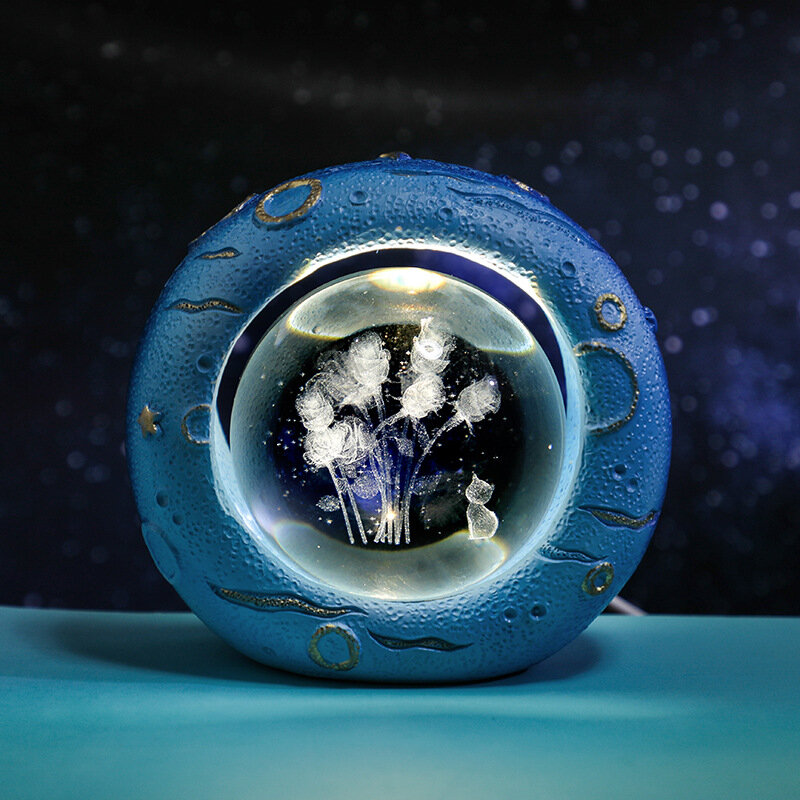 Океан, 3D, хрустальный шар, основание из смолы, светящийся ночник, Роза + одиночная луковица 6 см