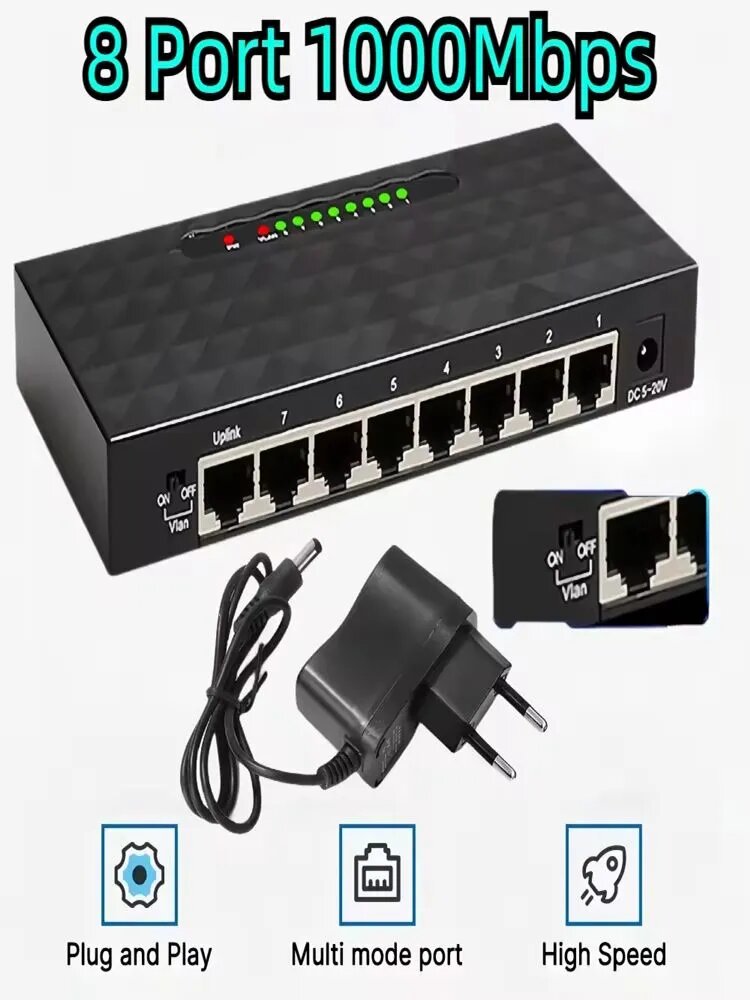 8-портовый гигабитный сетевой коммутатор EU 1000 Мбит/с Ethernet Умный коммутатор Высокопроизводительный концентратор RJ45 Hub Интернет-разветвитель