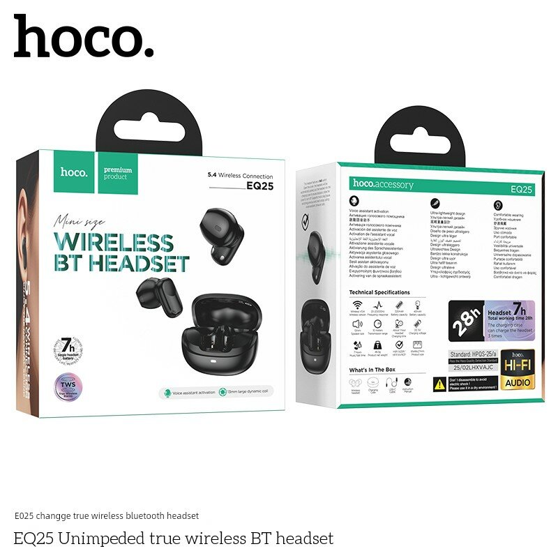 HOCO EQ25 Полу-вкладные беспроводные наушники для спорта, высококачественные Bluetooth наушники с портативным дизайном,