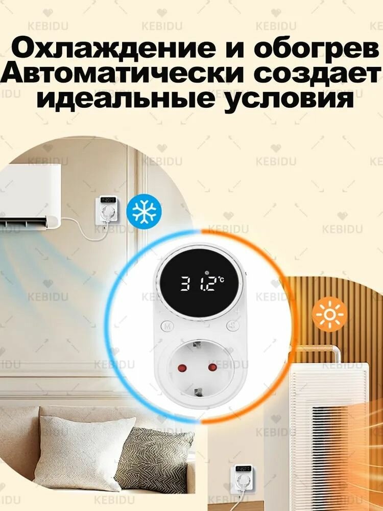 Терморегулятор/термостат до 3680Вт Для радиаторного отопления, Для конвекторов, белый, черный матовый