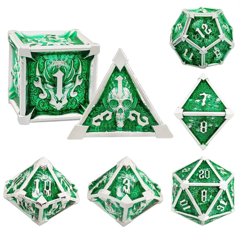 DnD Skull&Dragon Metal Dice Set, кубики метал для DnD и настольных ролевых игр (дайсы ДнД) 7 шт.