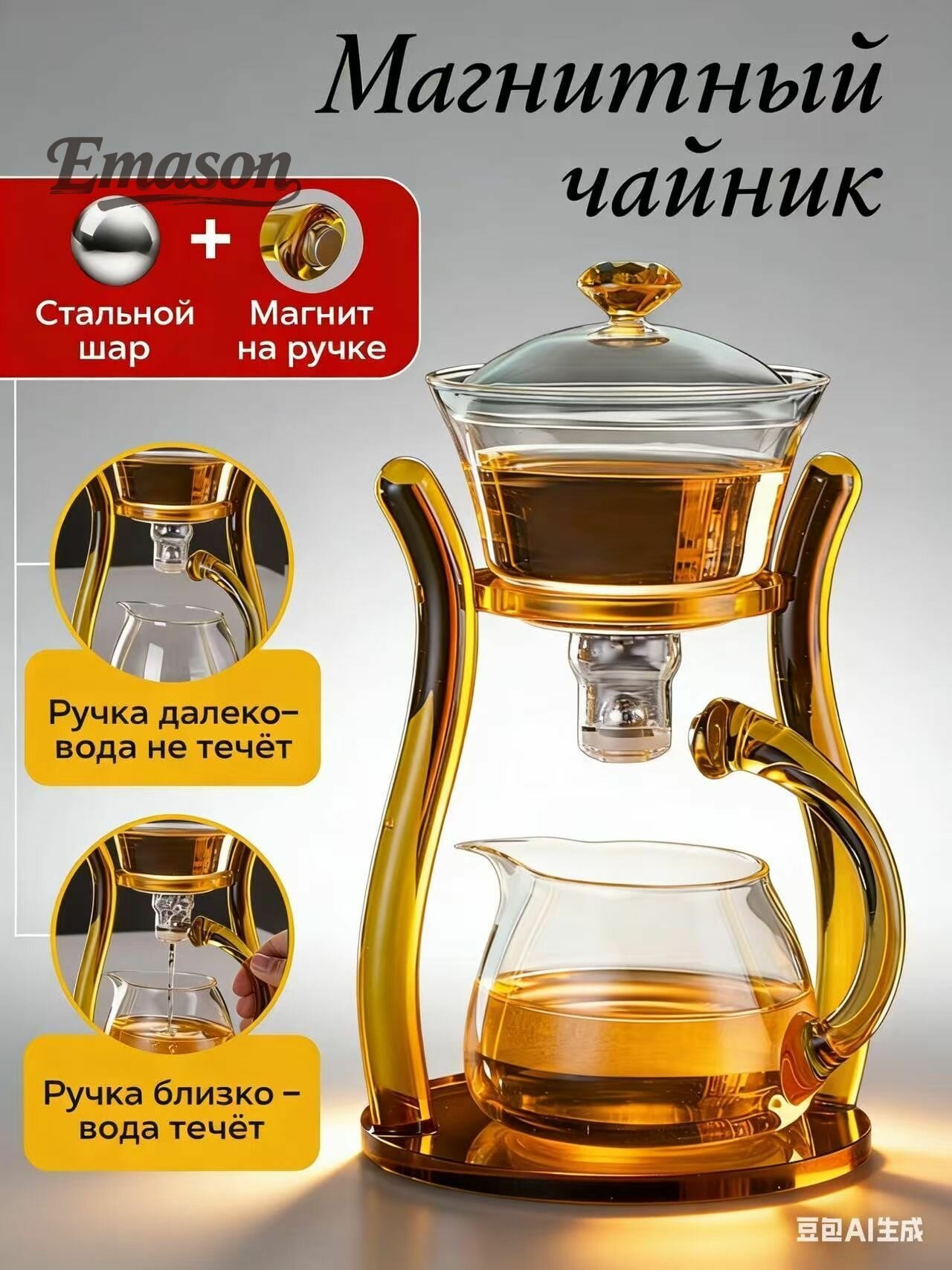 Чайник заварочный Гунфу типод для пуэра стеклянный 500 мл прозрачный