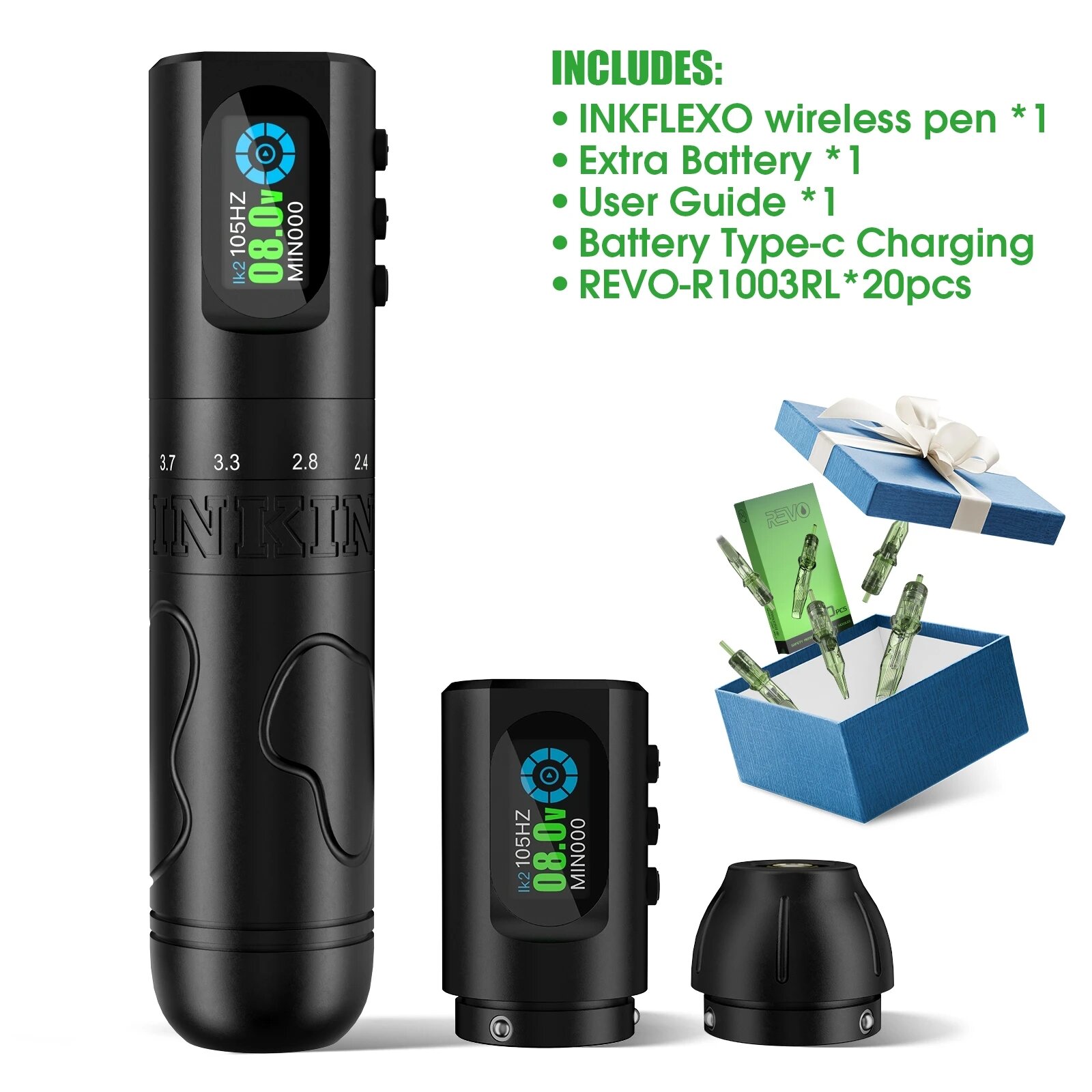 EZ Inkflexo беспроводная тату-машинка 2.2-4.2 мм Matte Blackx2Power