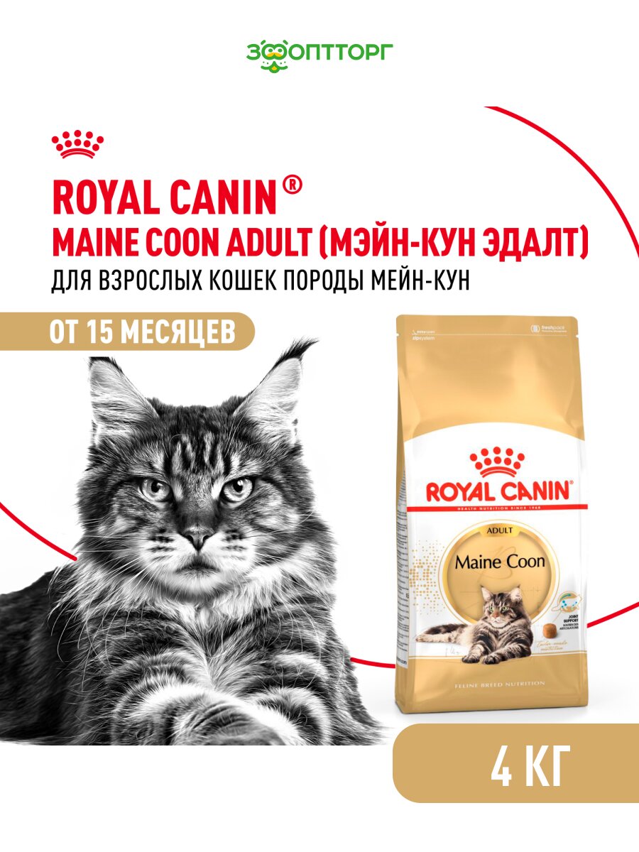 Сухой корм Royal Canin Maine Coon Adult для кошек породы мейн-кун Птица, 4 кг.