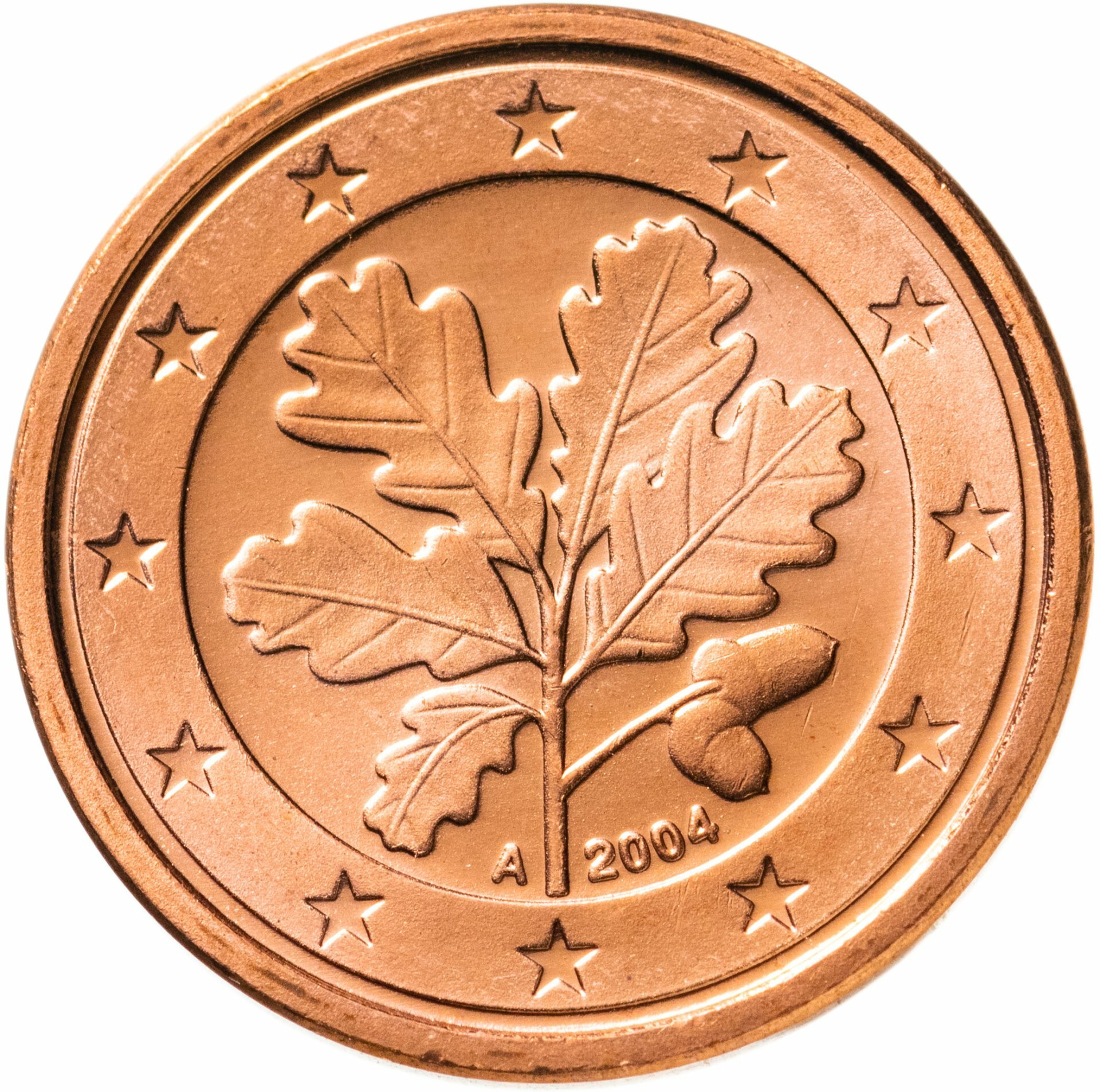 Германия 1 евроцент cent 2004 Двор A, Сталь, в сохранности UNC