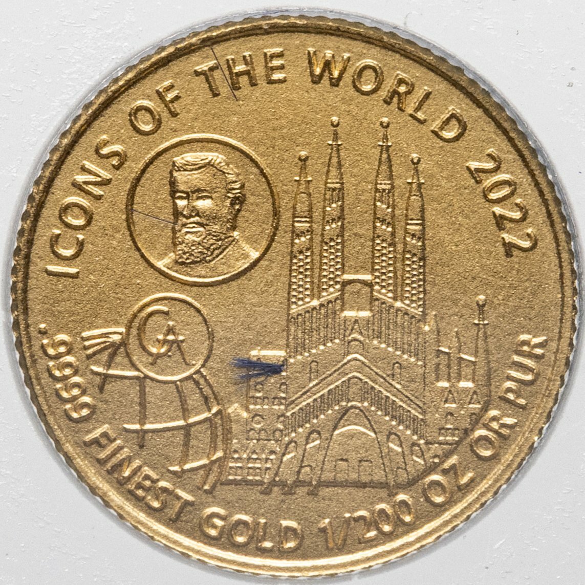 Руанда 10 франков 2022 170 лет Гауди, Золото, в сохранности UNC