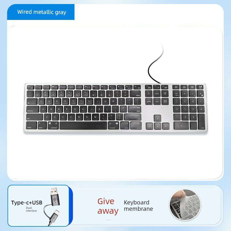 Бесшумная проводная клавиатура Apple с интерфейсами TYPE-C+USB для MacBook Air/Pro, M3/iMac mini/M4 металлический серый