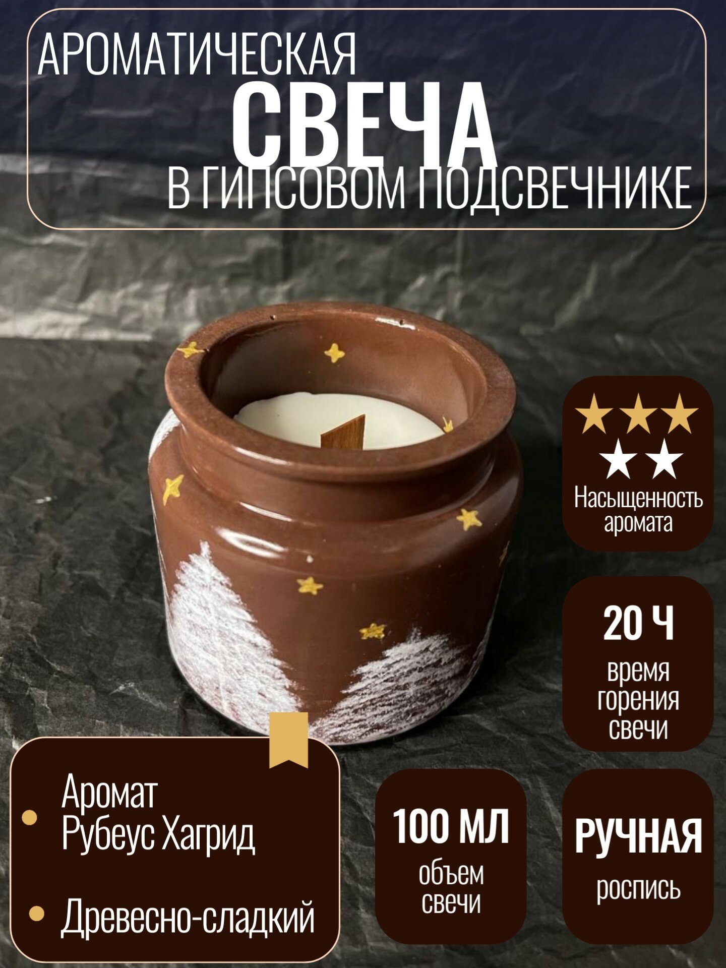 Ароматическая свеча "Рубеус Хагрид" в гипсовом подсвечнике